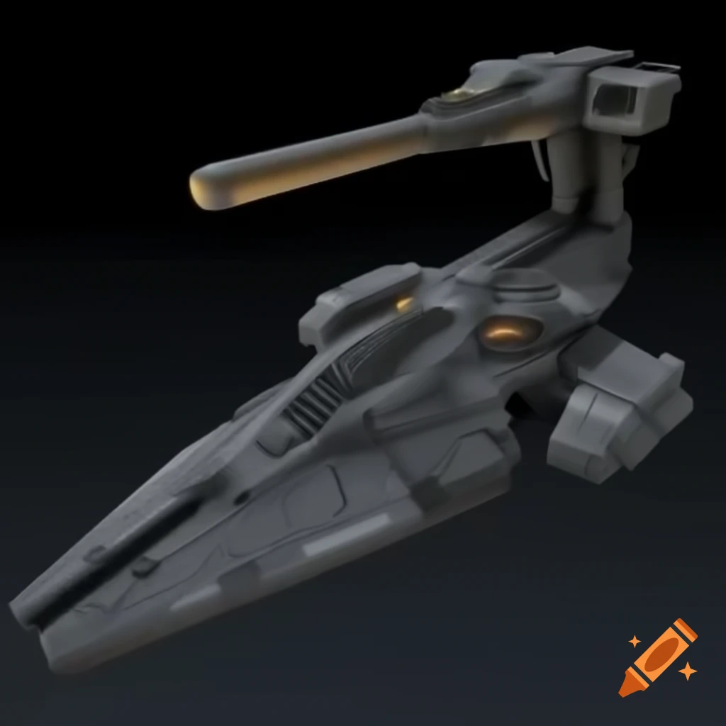 Futuristic combat spaceship in voxel style with long vertical axis on ...