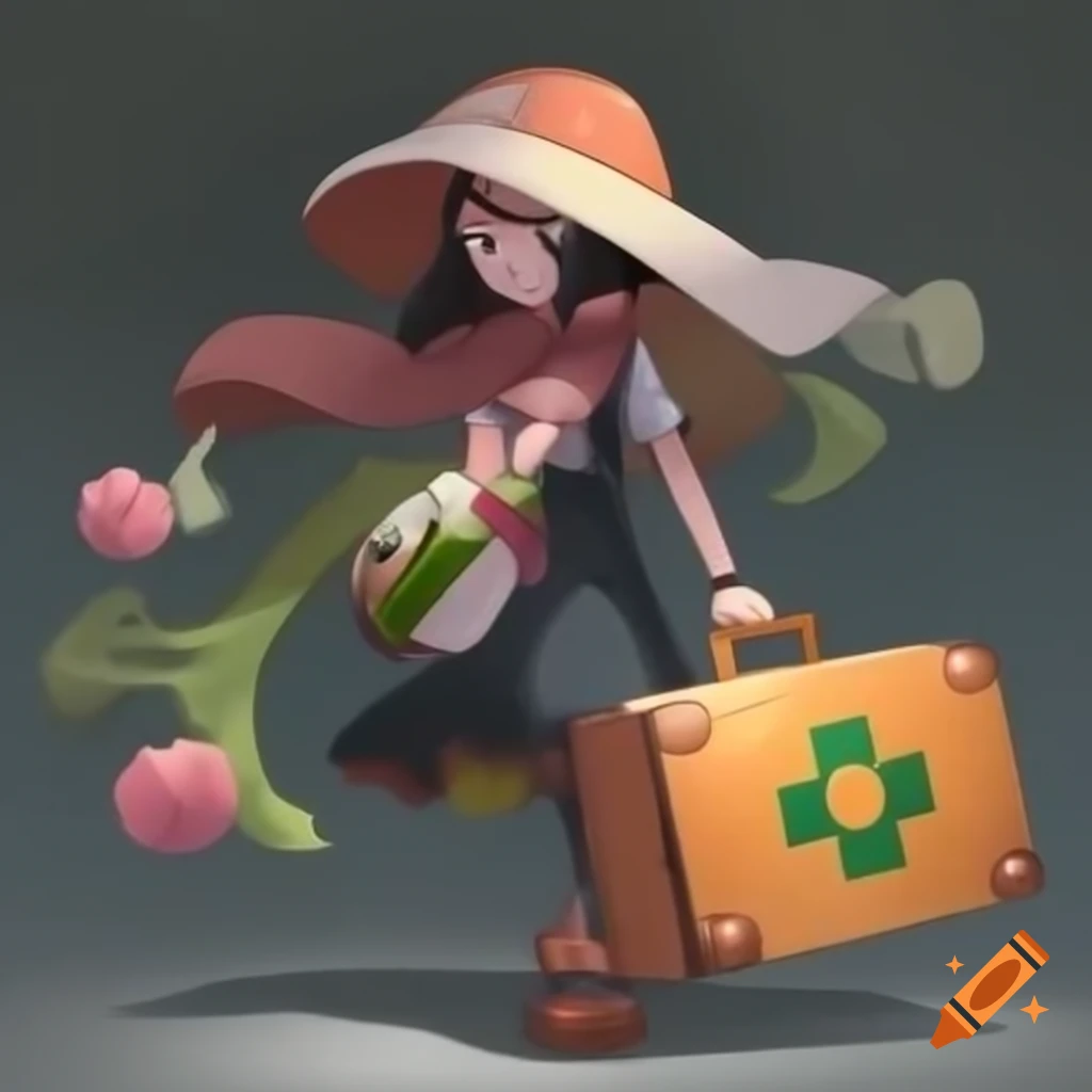 Pokemon trainer medic in spring earth tones with elegant shawl on Craiyon