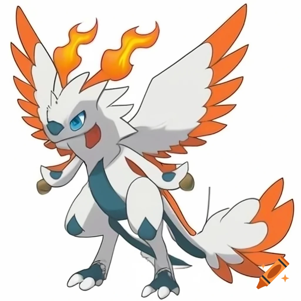 Legendary Fire/Dragon type Pokemon with white fur and flames on Craiyon