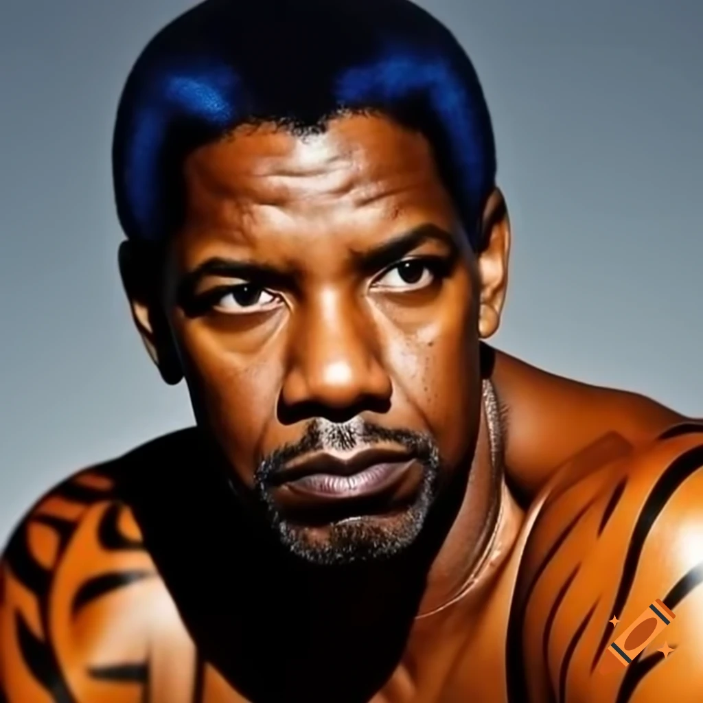 Muscular figure resembling Denzel Washington with tiger-style makeup ...