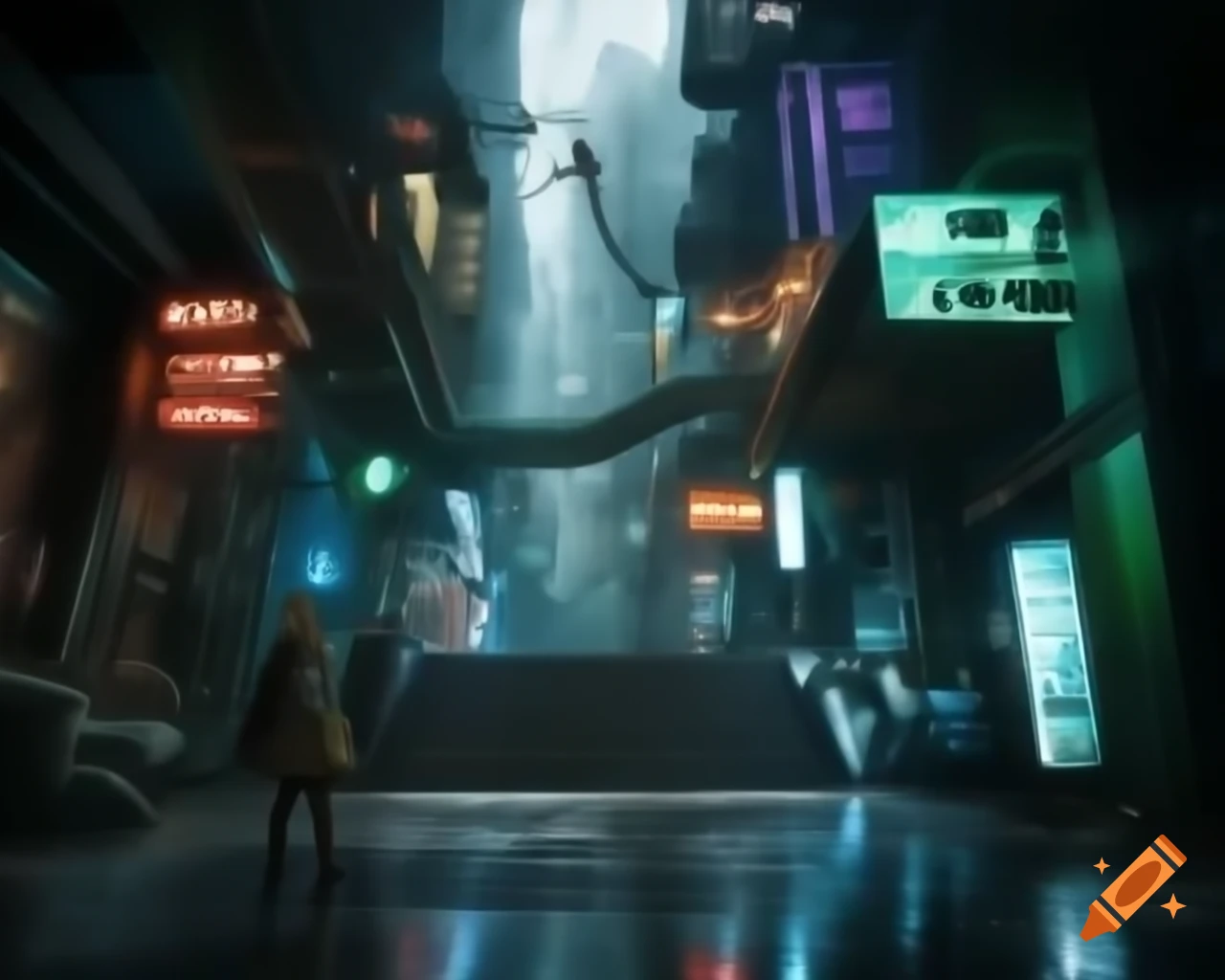 Biopunk cityscape with rain-soaked cyberpunk alley, organic structures ...