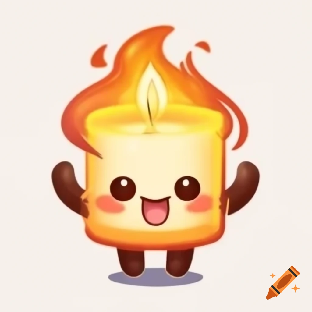 Chibi cute kawaii mascot for candle business, fluffy cartoon fire ...