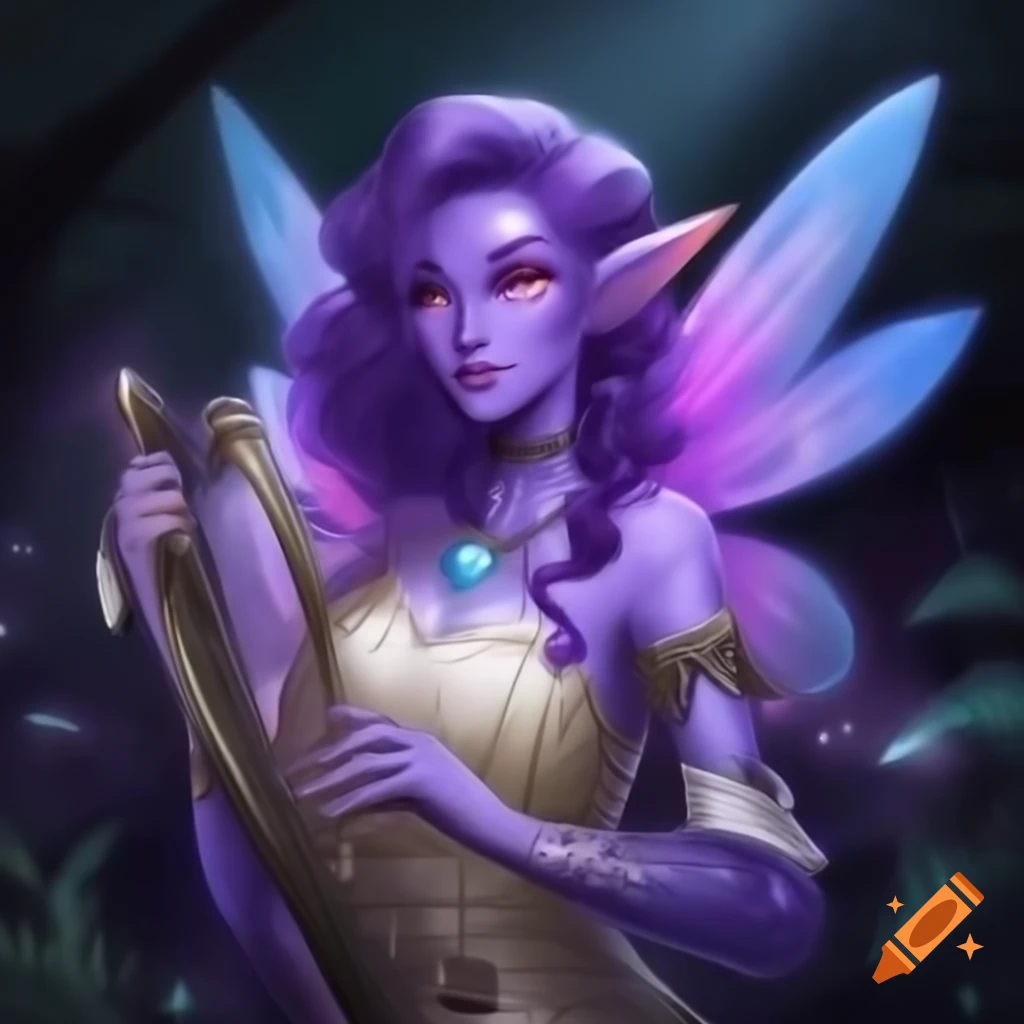 Fantasy portrait of Lirael, a fairy bard with galaxy-like skin and ...