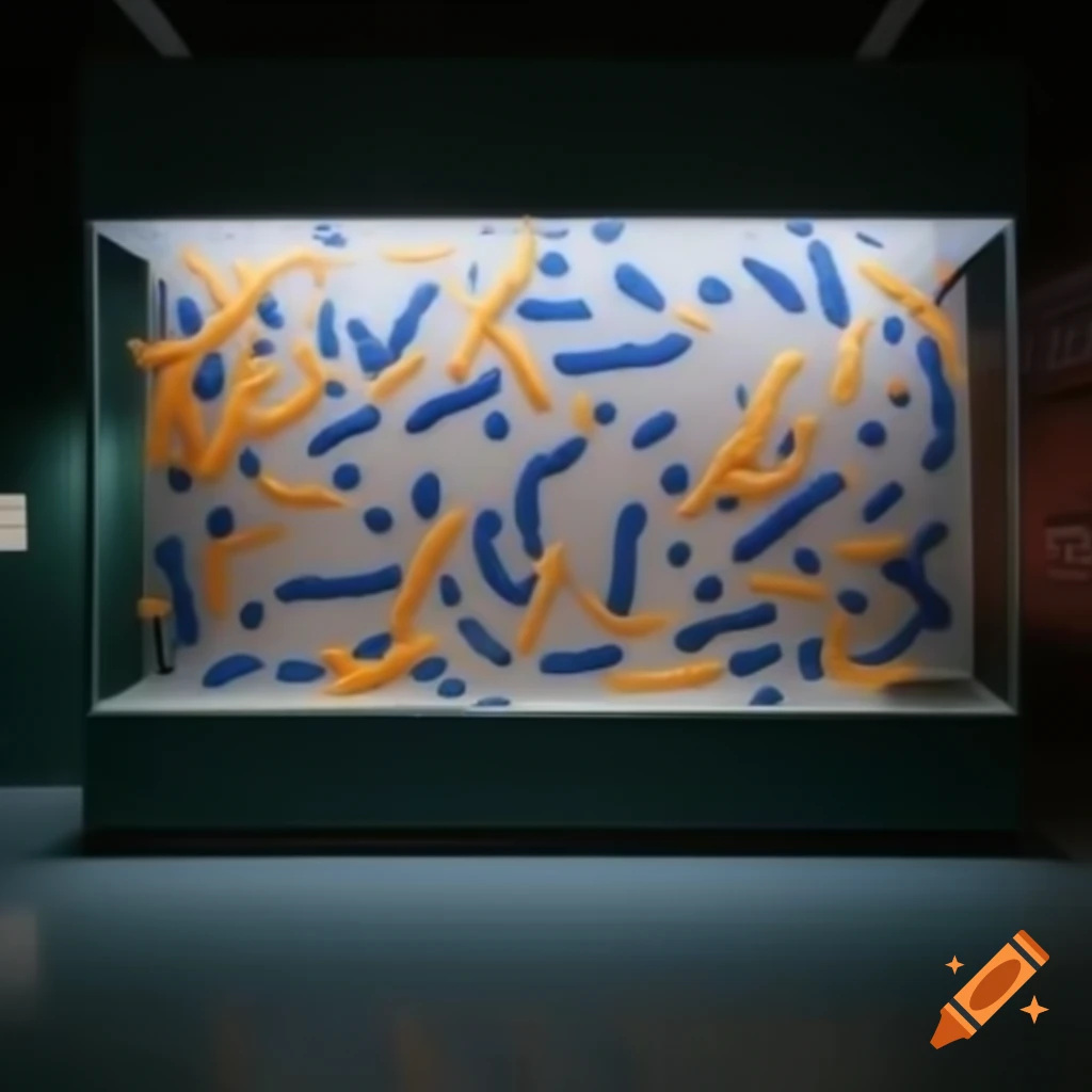 Museum room showcasing pictures of bacteria and petri dishes on Craiyon