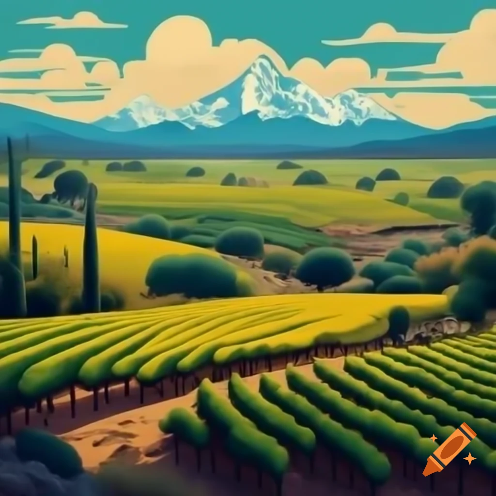 Vintage travel poster of Argentinian vineyard in landscape orientation ...