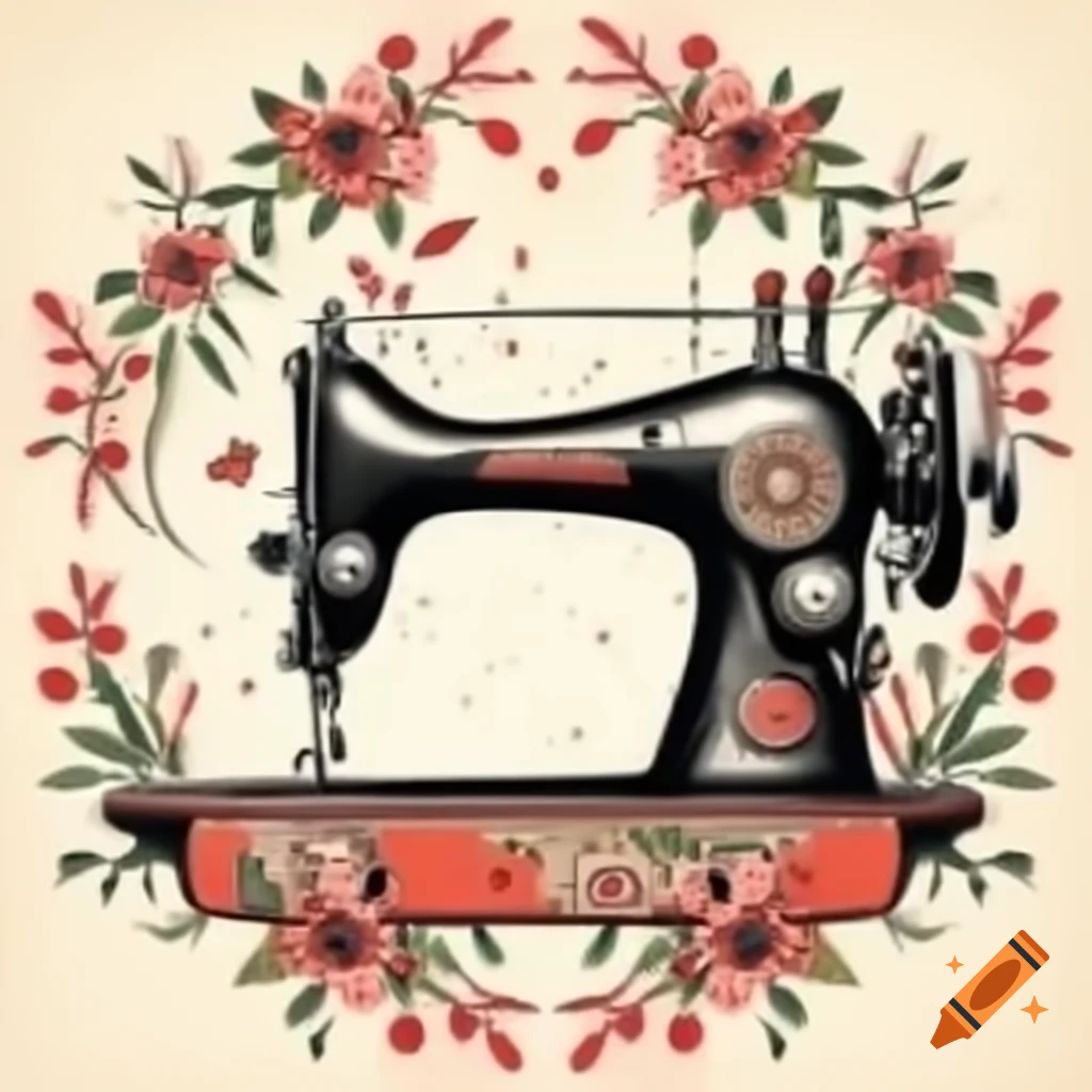Tattoo design featuring Singer vintage sewing machine in floral setting ...