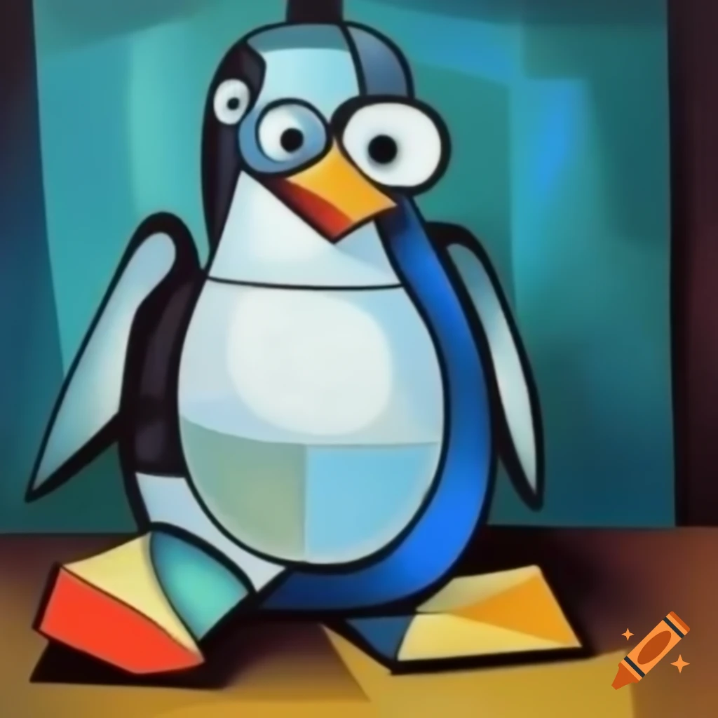 Robot penguin artwork in Pablo Picasso's cubism style on Craiyon