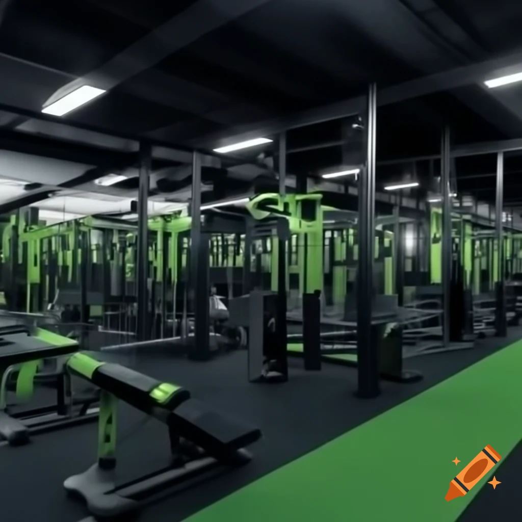 Black and green gym with top-quality bodybuilding machines for serious ...