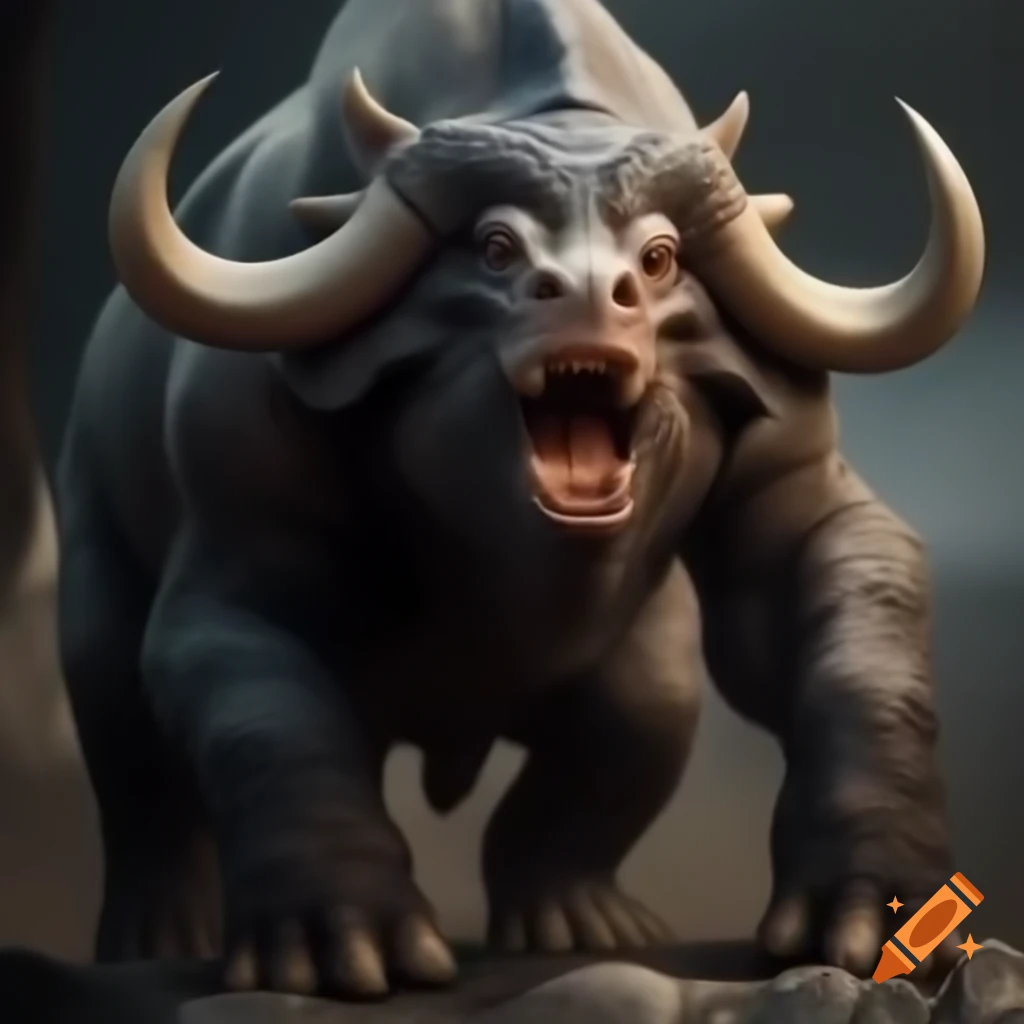 Minotaur/bison-like chimera creature, a mix of various animals on Craiyon