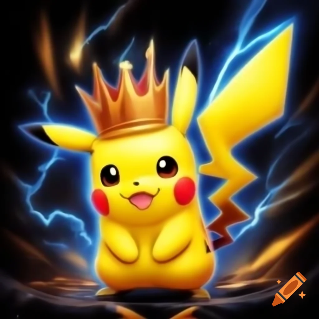 Pikachu wearing a crown with vibrant colors and lightning effects on ...