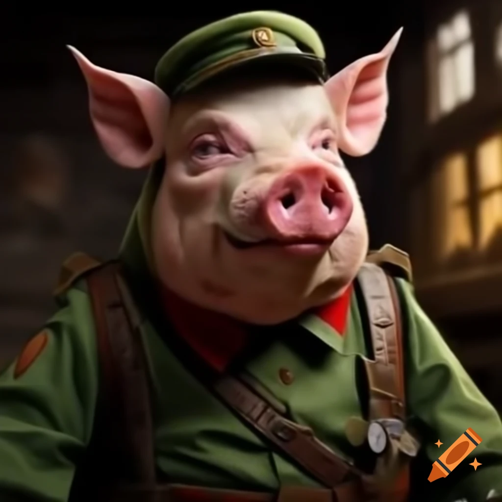 Napoleon the pig as a dictator from Animal Farm, vintage style on Craiyon