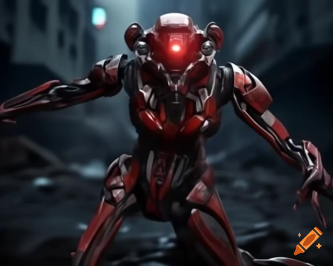 Cyborg animal with enhancements in dystopian urban landscape ...