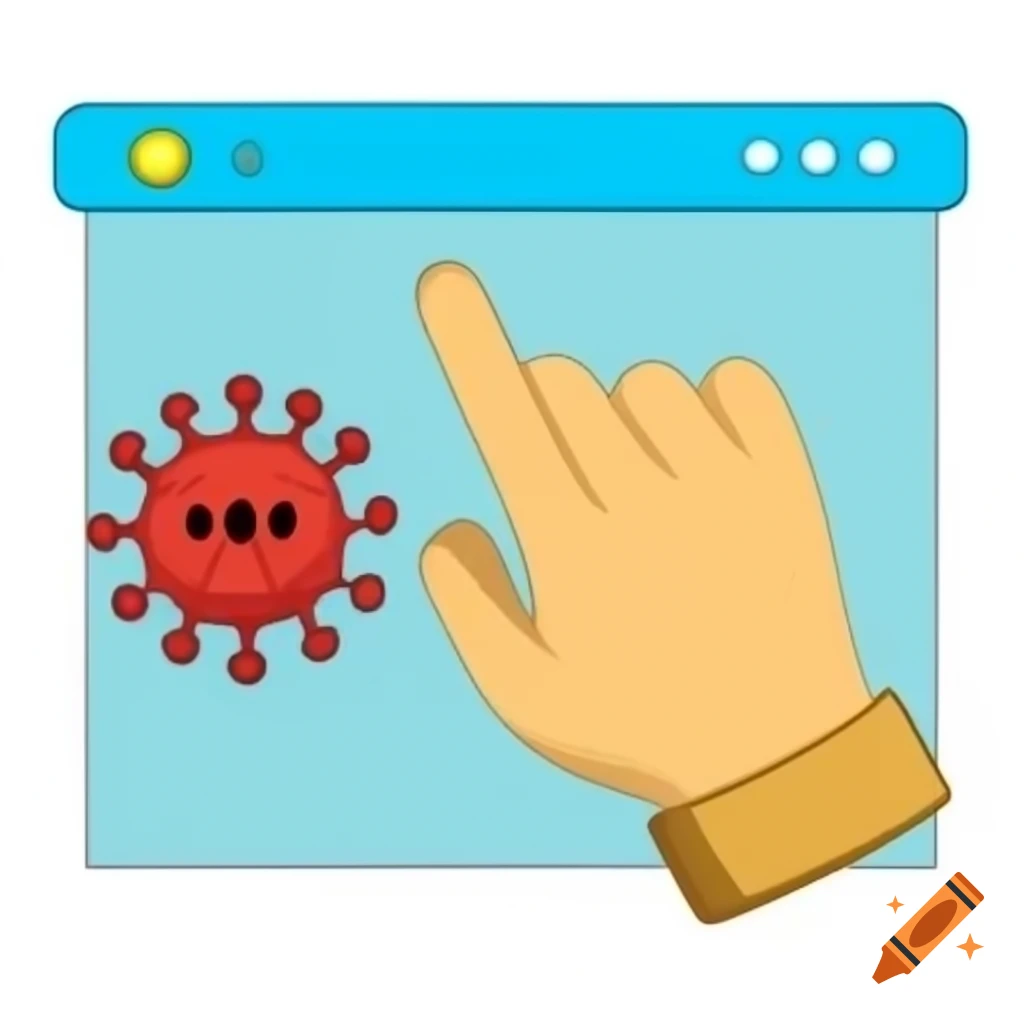 Cursor clicking URL link with hidden virus on screen on Craiyon