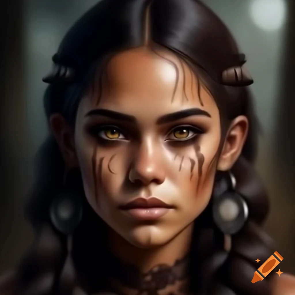 Photorealistic digital portrait of a gothic Native American woman with ...