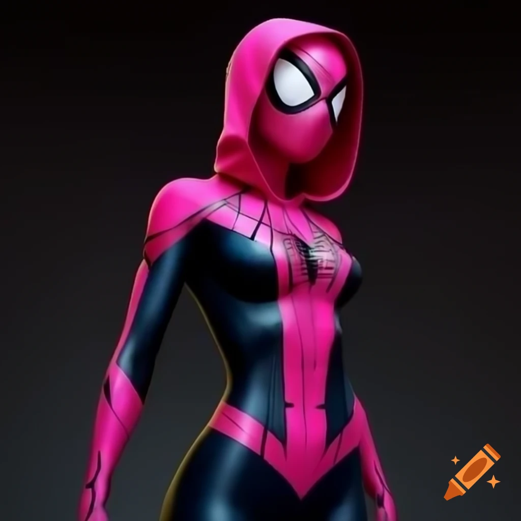 Stylish pink and black spider-themed suit with hood on Craiyon