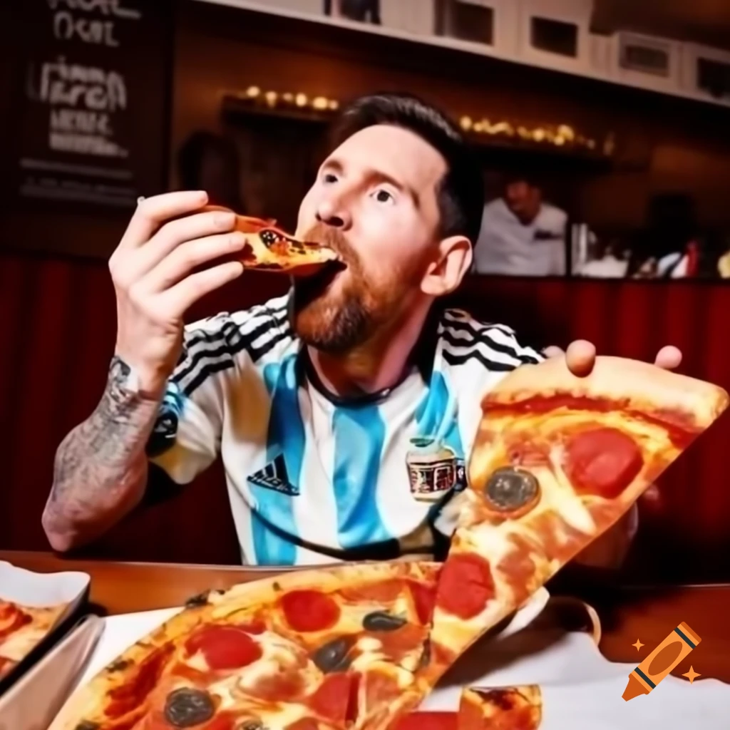 Lionel Messi enjoying a slice of pizza on Craiyon