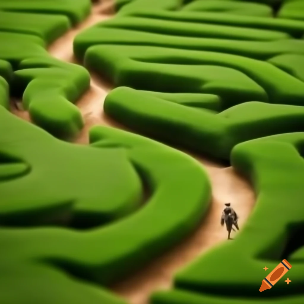 Breadcrumb trail winding through a labyrinth on Craiyon