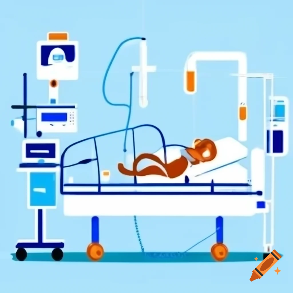 Abstract representation of a monkey in ICU bed for medical research on ...
