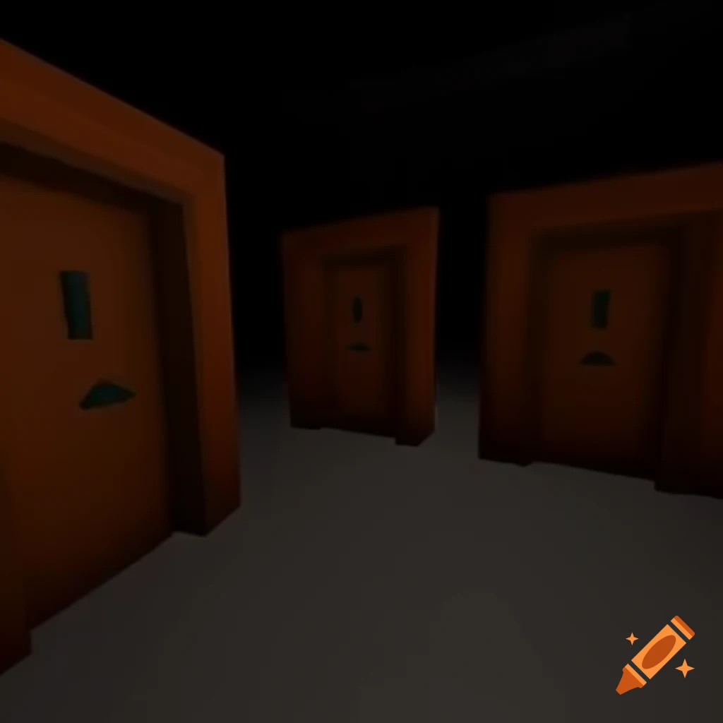 Roblox horror game set in wooden hotel with doors on Craiyon