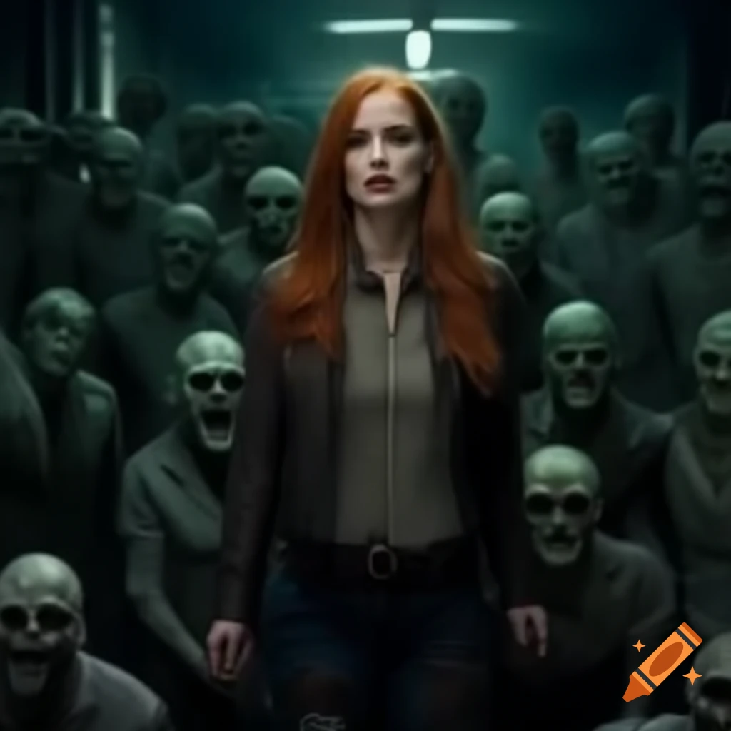 Jessica Chastain in a zombie apocalypse with an M16 rifle on Craiyon