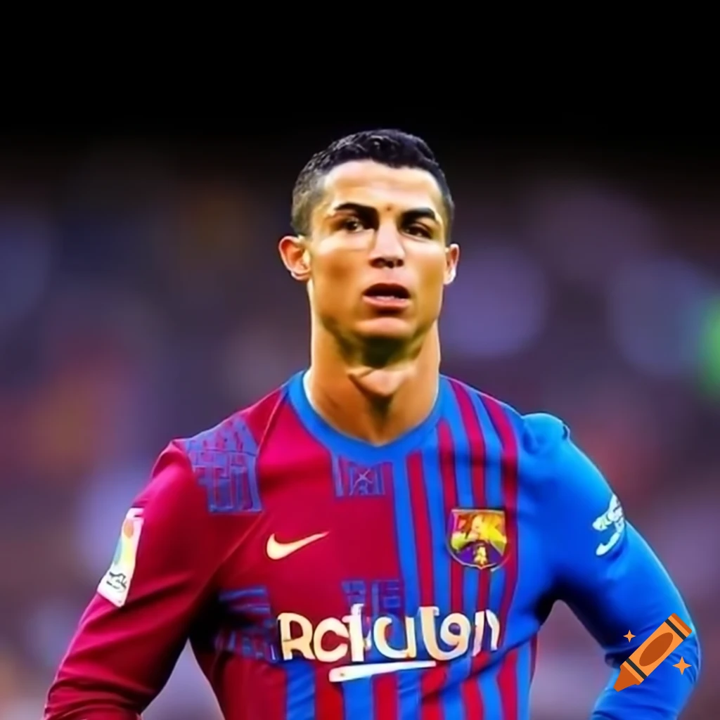 Cristiano Ronaldo playing football with FC Barcelona on Craiyon