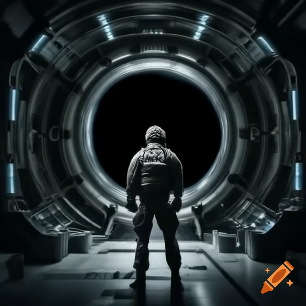 SWAT team member in front of black hole inside high tech lab on Craiyon