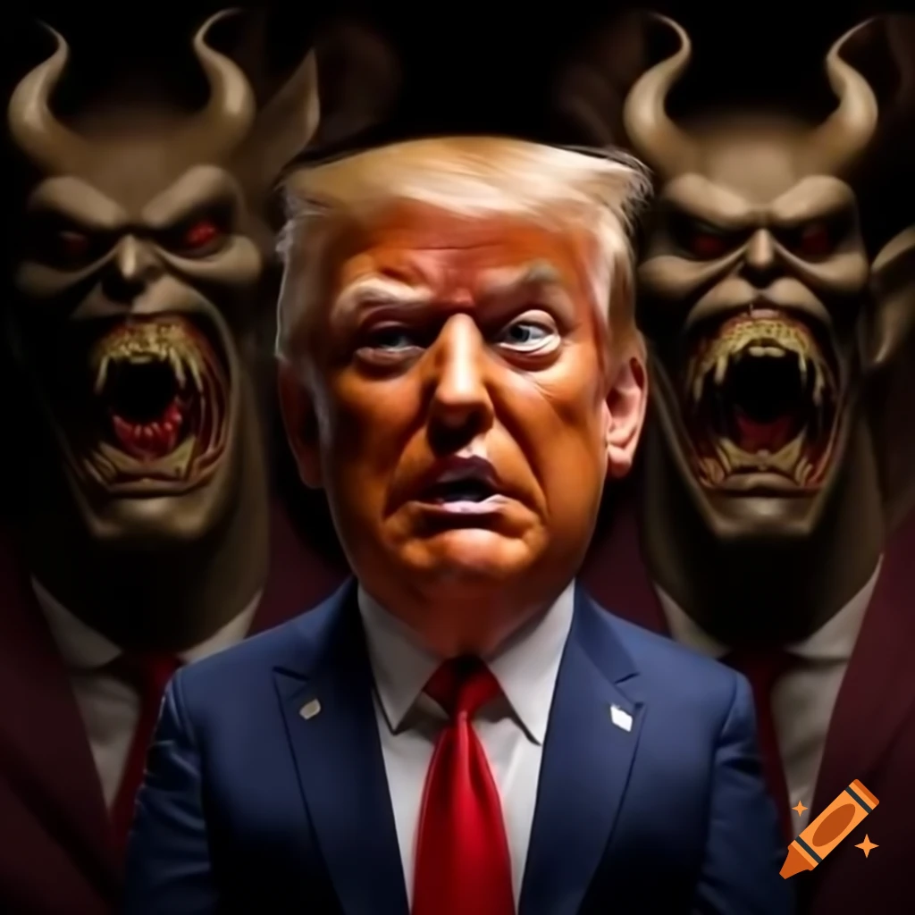 Evil puppet resembling Trump with demonic features on Craiyon
