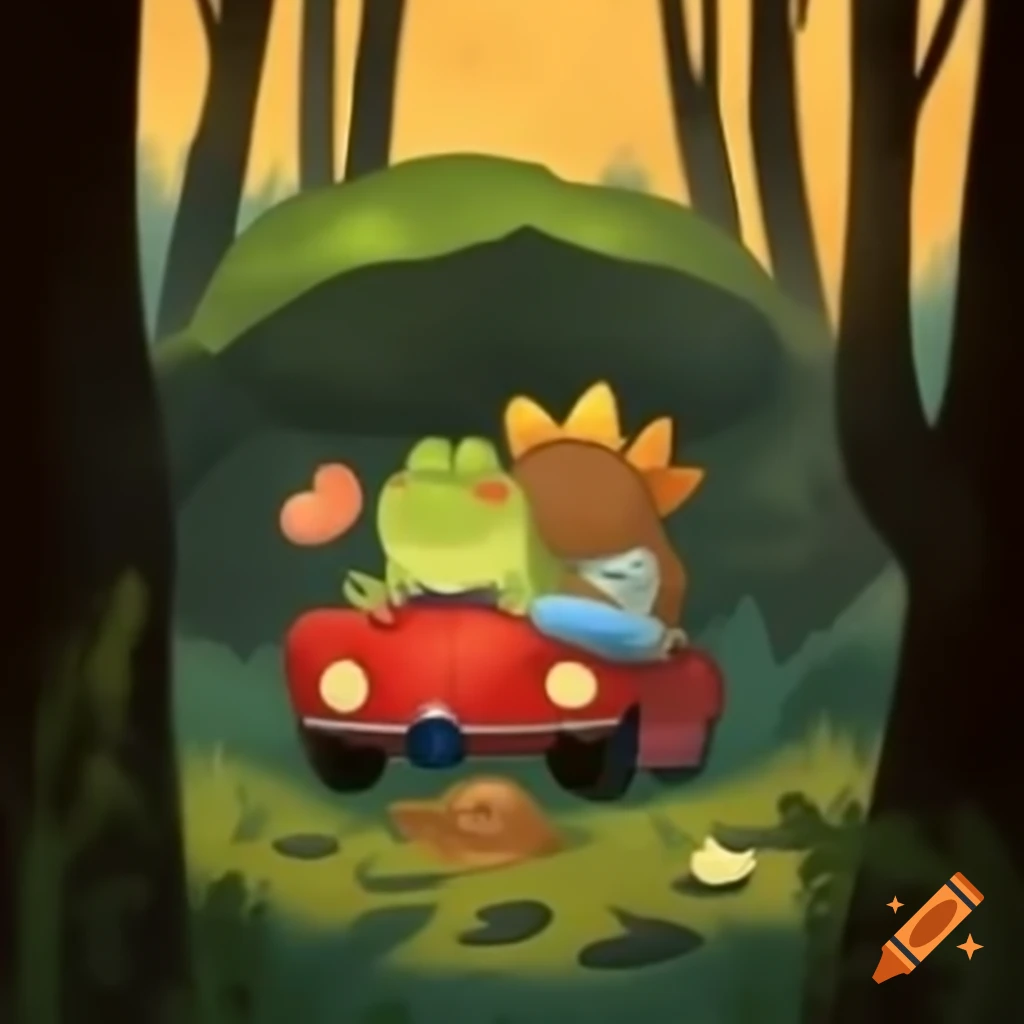 Mr. Toad and the mole in car amidst forest scenery on Craiyon