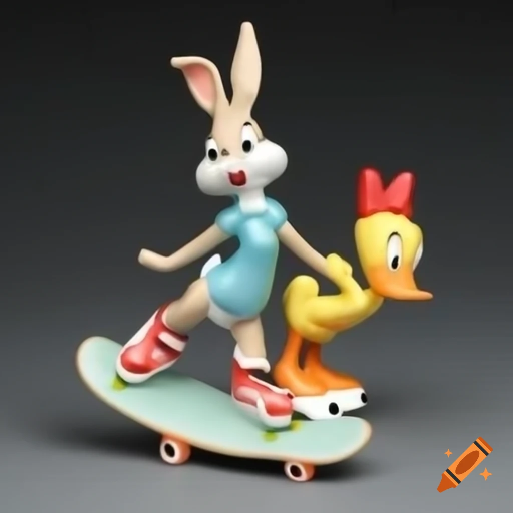 Whimsical ceramic figure of Lola Bunny, Wilma Flintstone, and Daisy ...