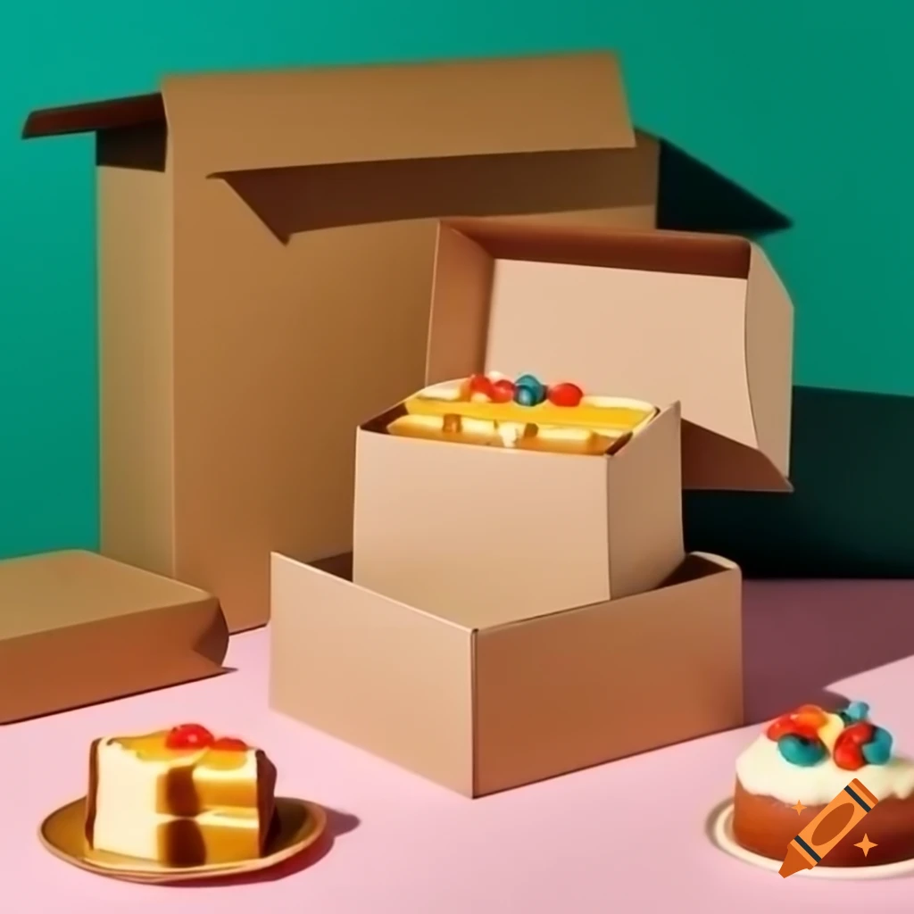 Nested boxes of cake, showcasing a creative dessert arrangement on Craiyon