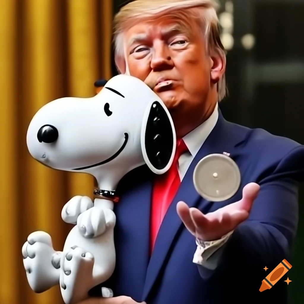 Snoopy alongside Donald Trump holding a Snoopy coin on Craiyon