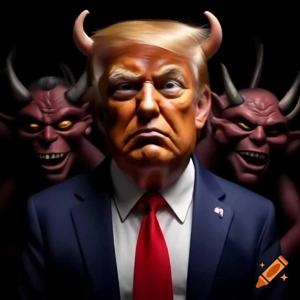 Evil puppet resembling Trump with demonic features on Craiyon