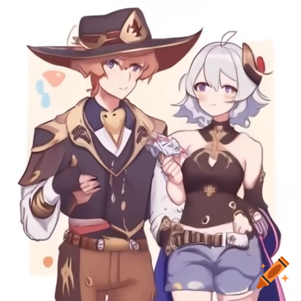 Anime couple illustration featuring chubby girl and cowboy man from ...