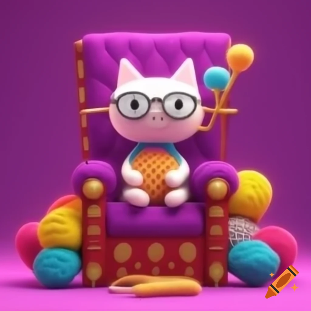Cartoon cat on yarn throne in bold comic style for t-shirt design on ...