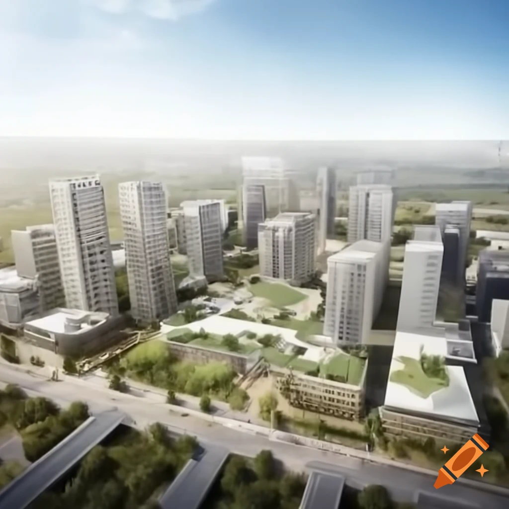 Artist rendering of future smart city with advanced technologies and ...