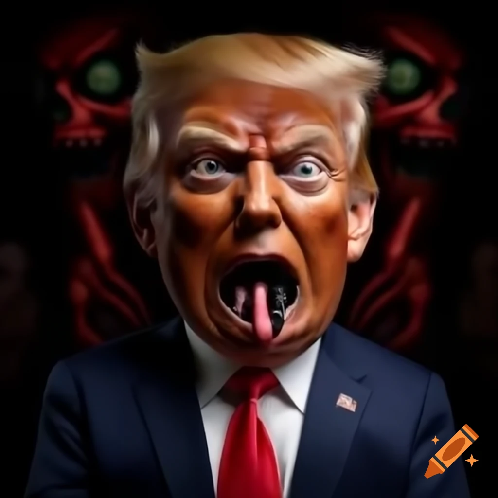Evil puppet resembling Trump with demonic features on Craiyon