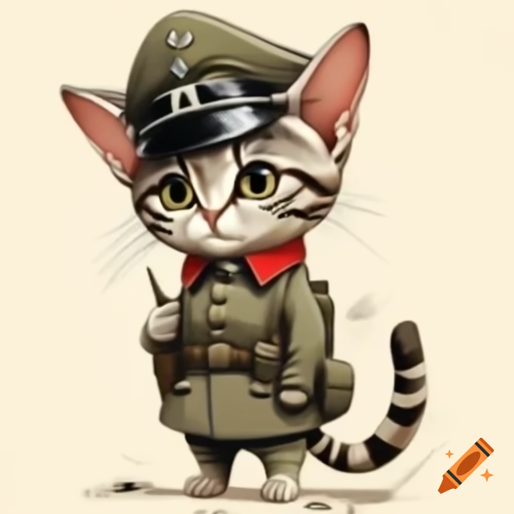 Anime illustration of a cute full body portrait of a WWI German cat ...