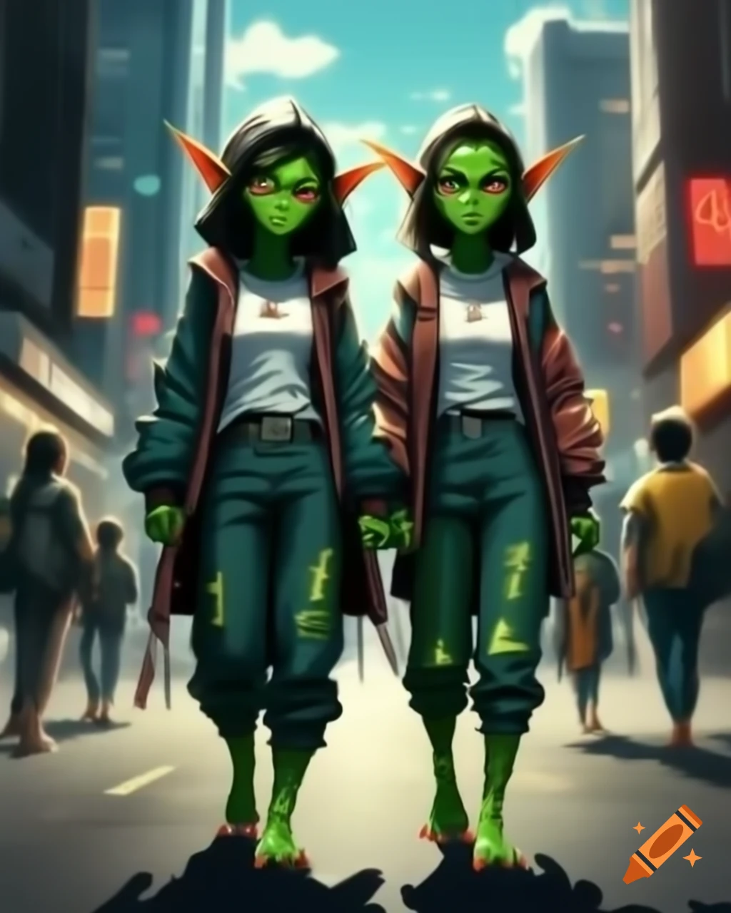 Dynamic anime-style poster featuring green-skinned goblin girls in ...