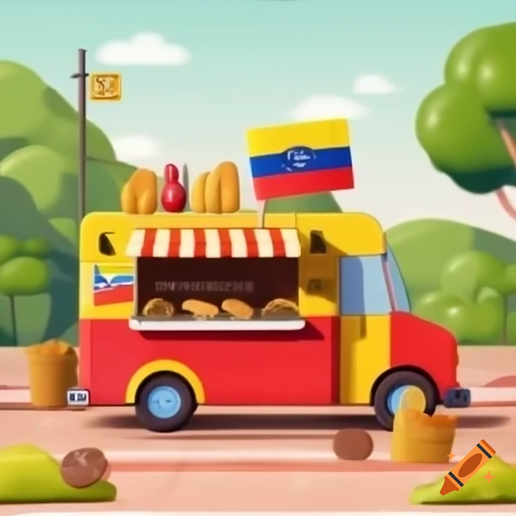 Vibrant food truck with Colombian flag offering Latin American cuisine ...