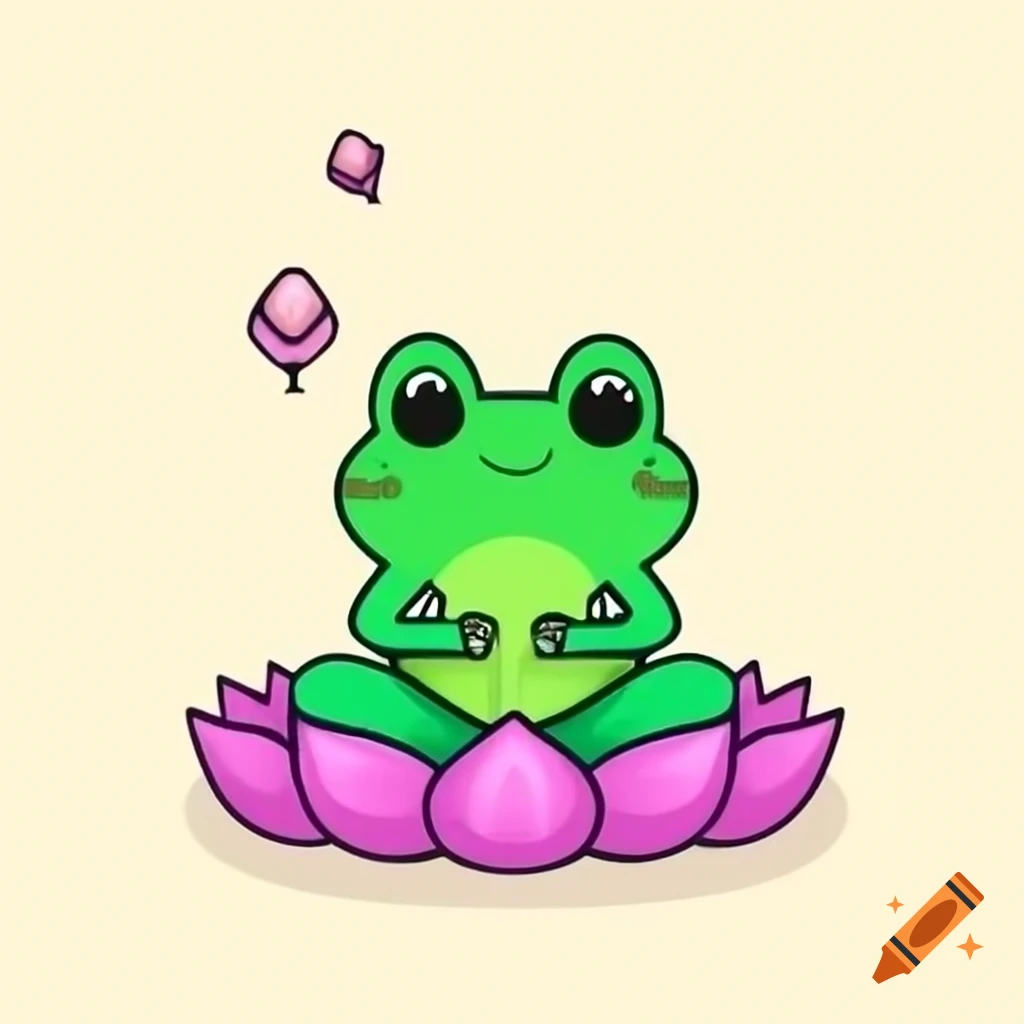 Cute chibi frog meditating on lotus leaves on Craiyon