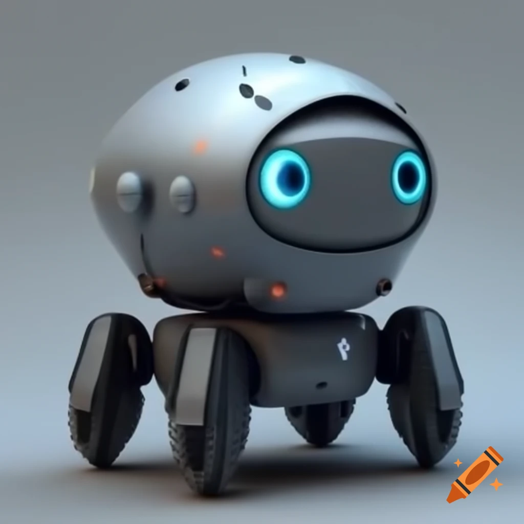 Small grey and black robot with oval base, capable of flying and ...