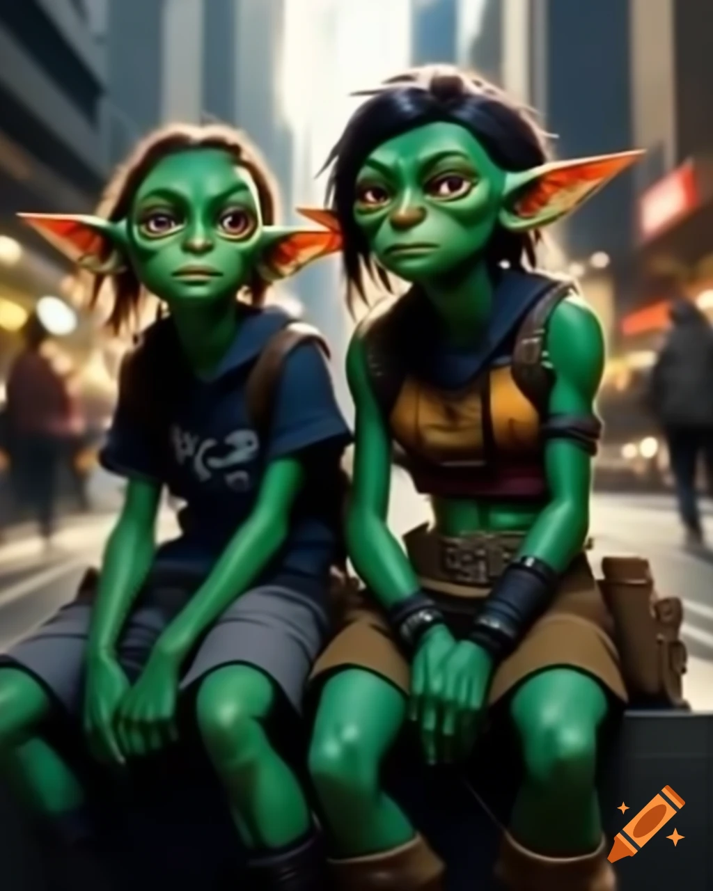 Dynamic anime-style movie poster featuring goblin girls in streetwear ...