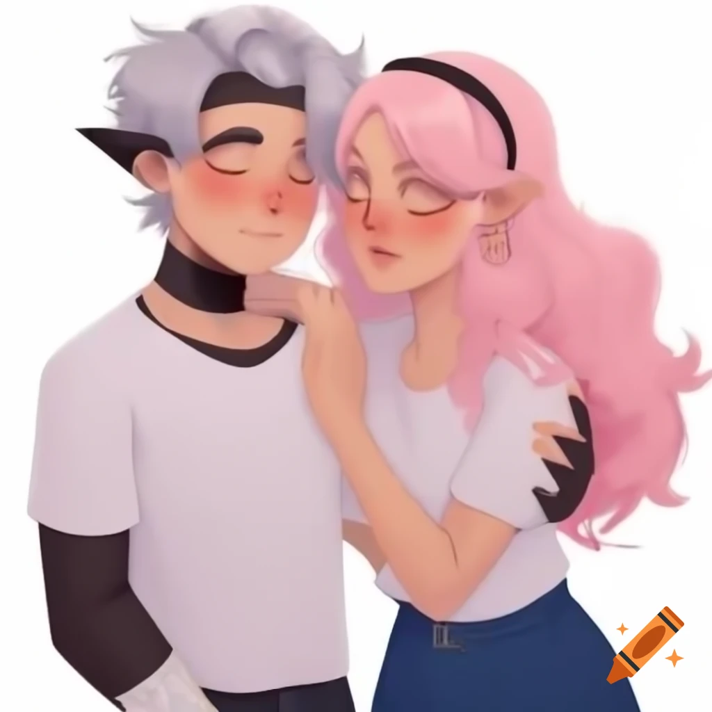Cute anime couple in affectionate romantic pose, digital illustration ...