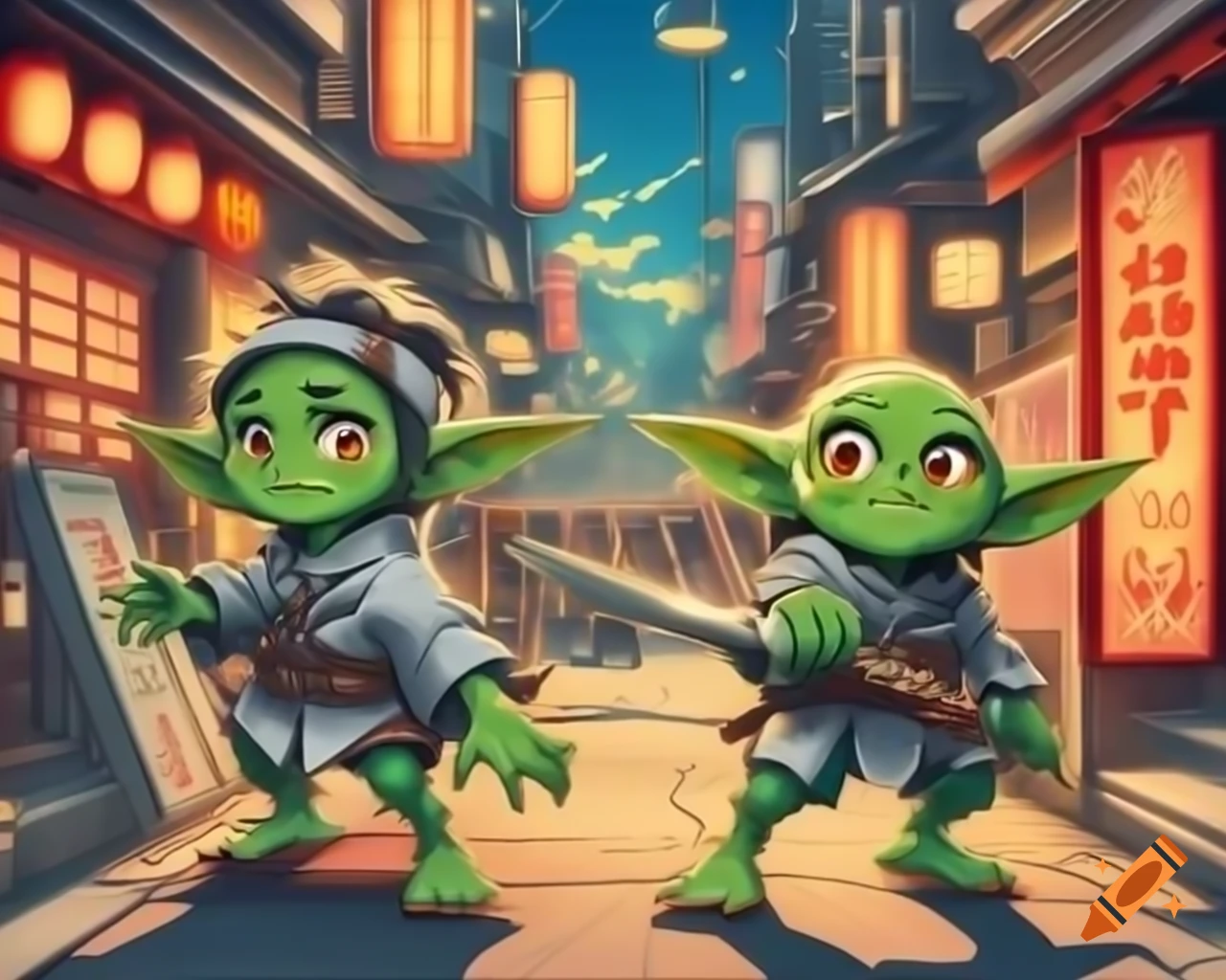 Anime movie poster featuring green-skinned goblin girls in busy ...