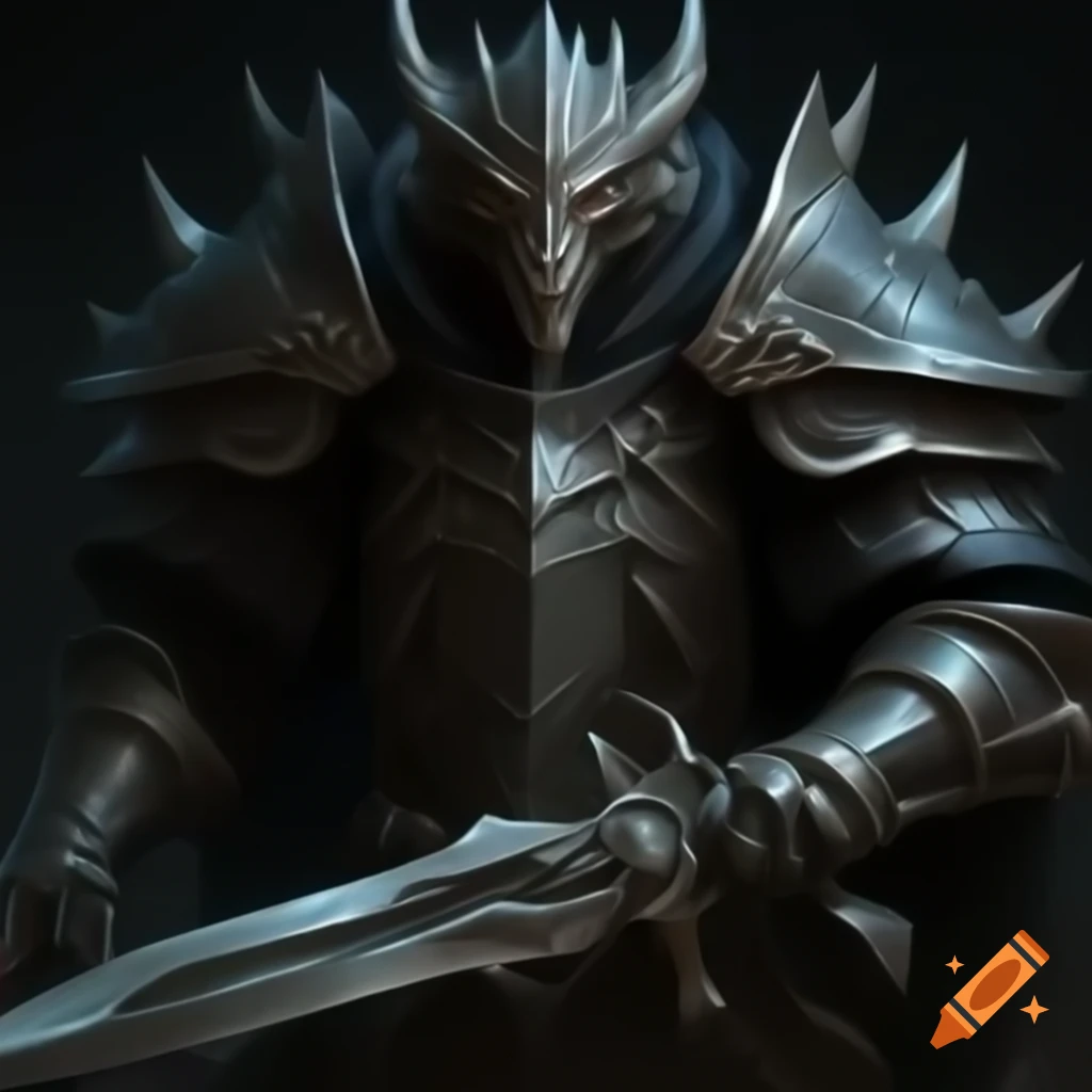 Menacing black dragonborn paladin in heavy armor holding dark ...