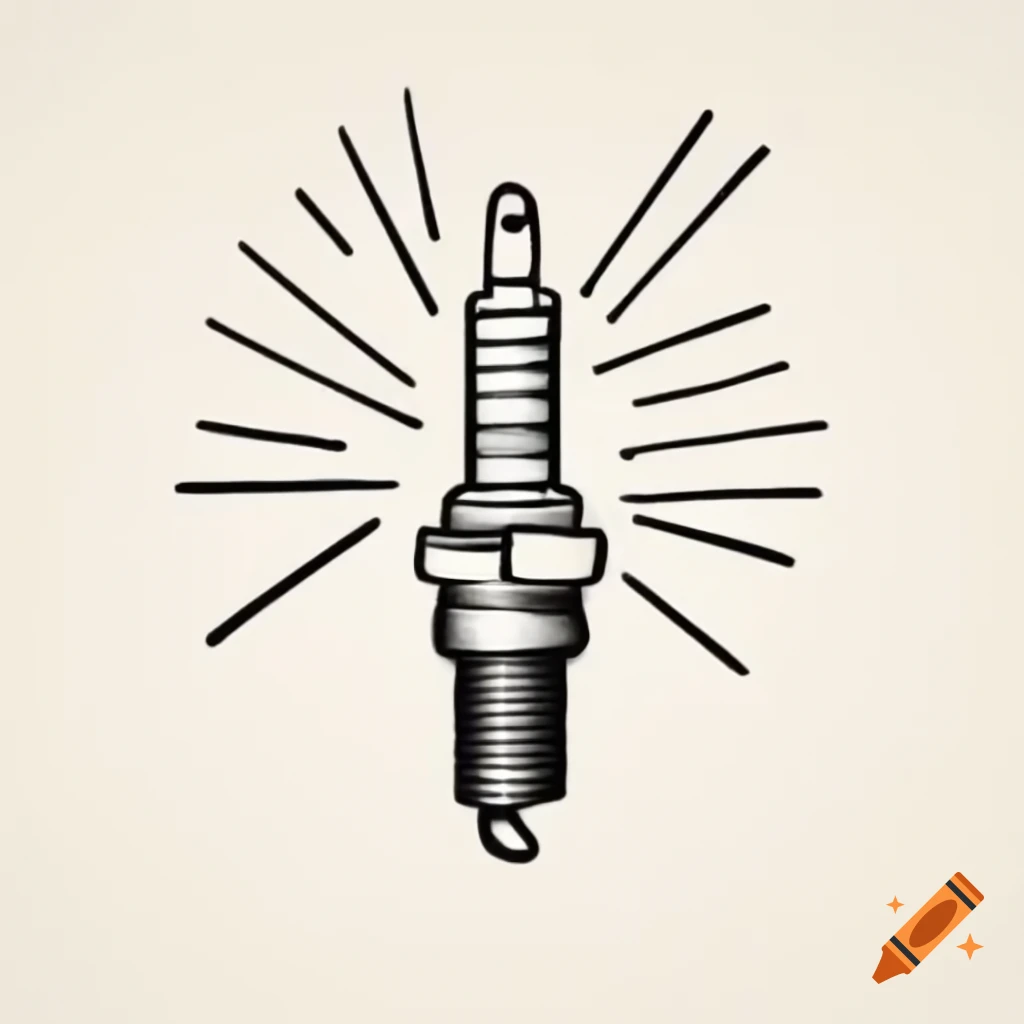 Minimalist sketch of an ignition spark plug with detailed mechanical ...