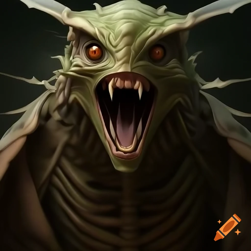 Large moth-like humanoid creature with sharp teeth on Craiyon