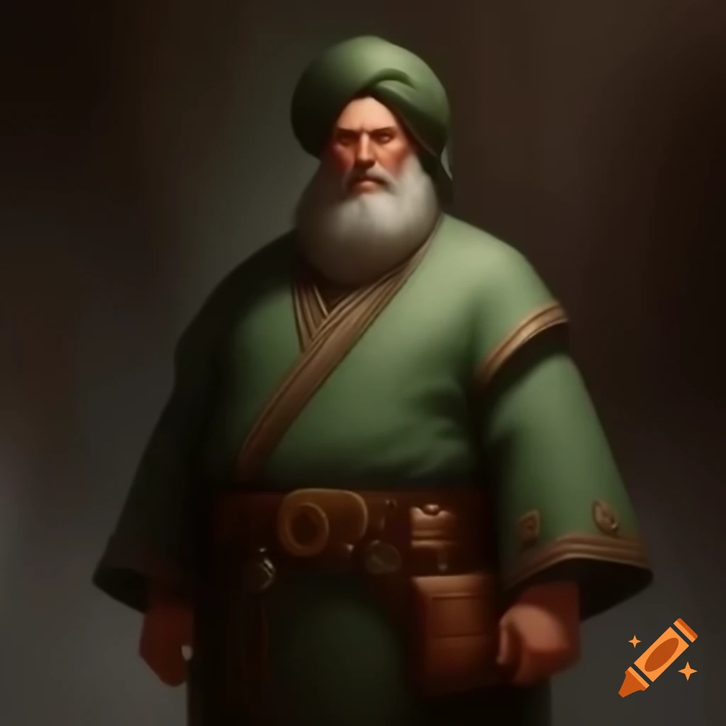 Semirealistic digital painting of a confident tall man with broad ...