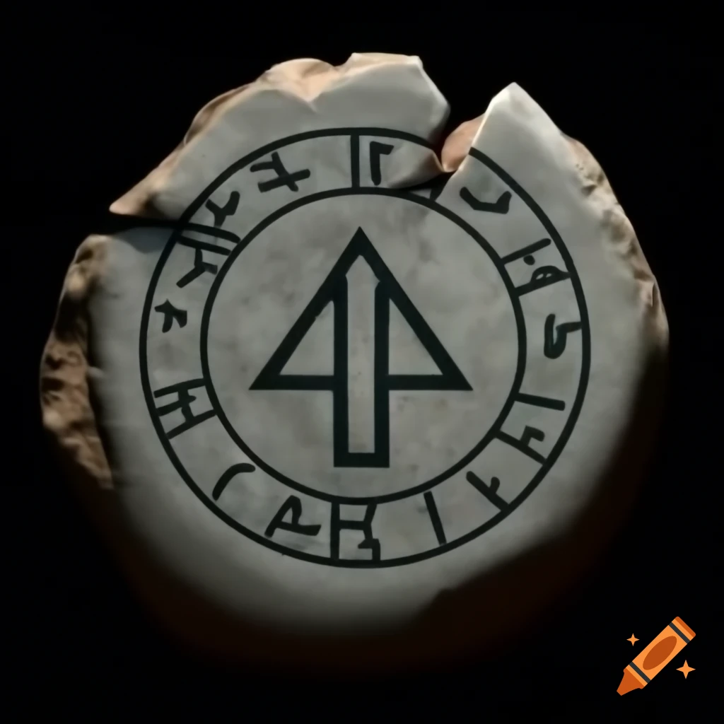 High resolution circle rune stone with crumbling edges on Craiyon
