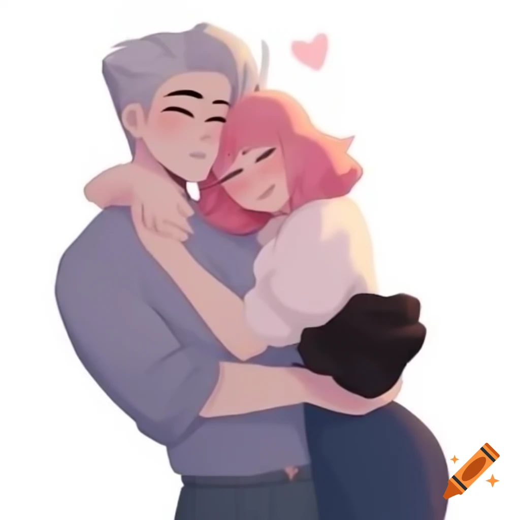Digital illustration of a cute anime couple in affectionate pose on Craiyon